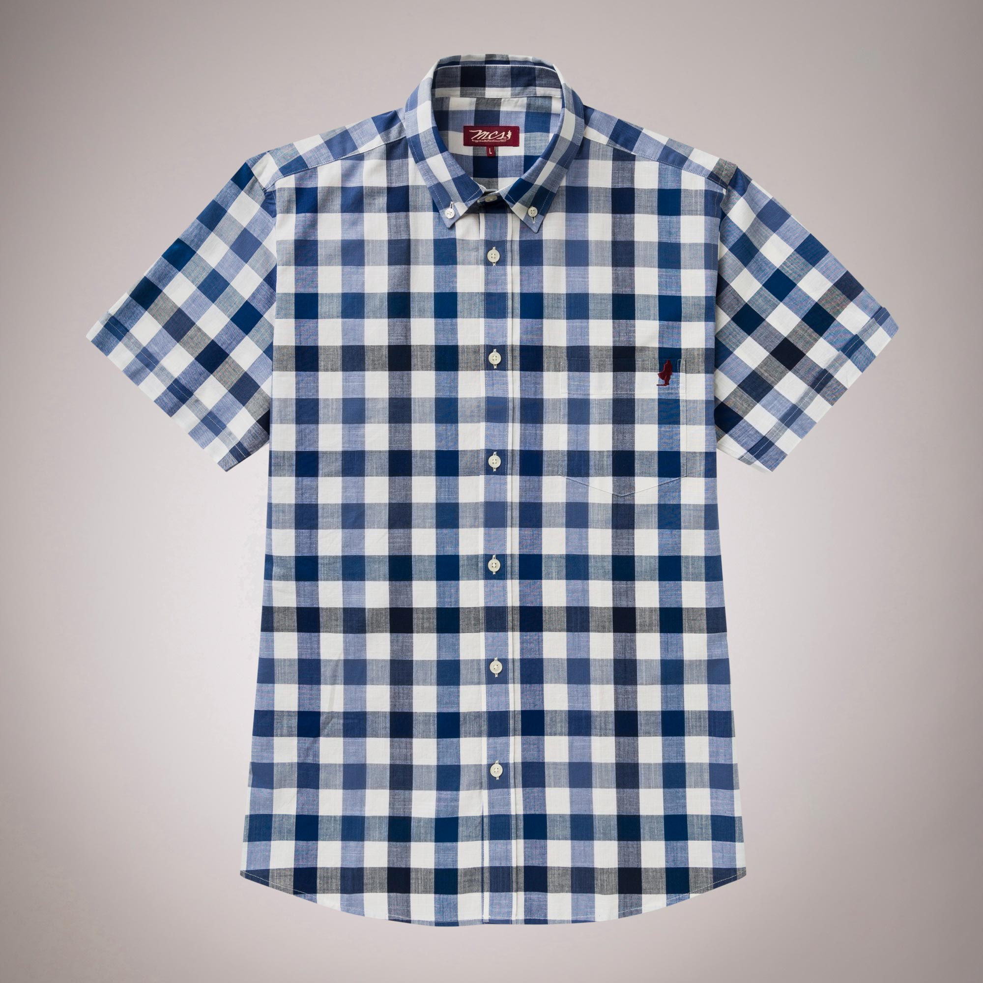 100% Cotton Blue Checked Short Sleeve Shirt for Men | MCS